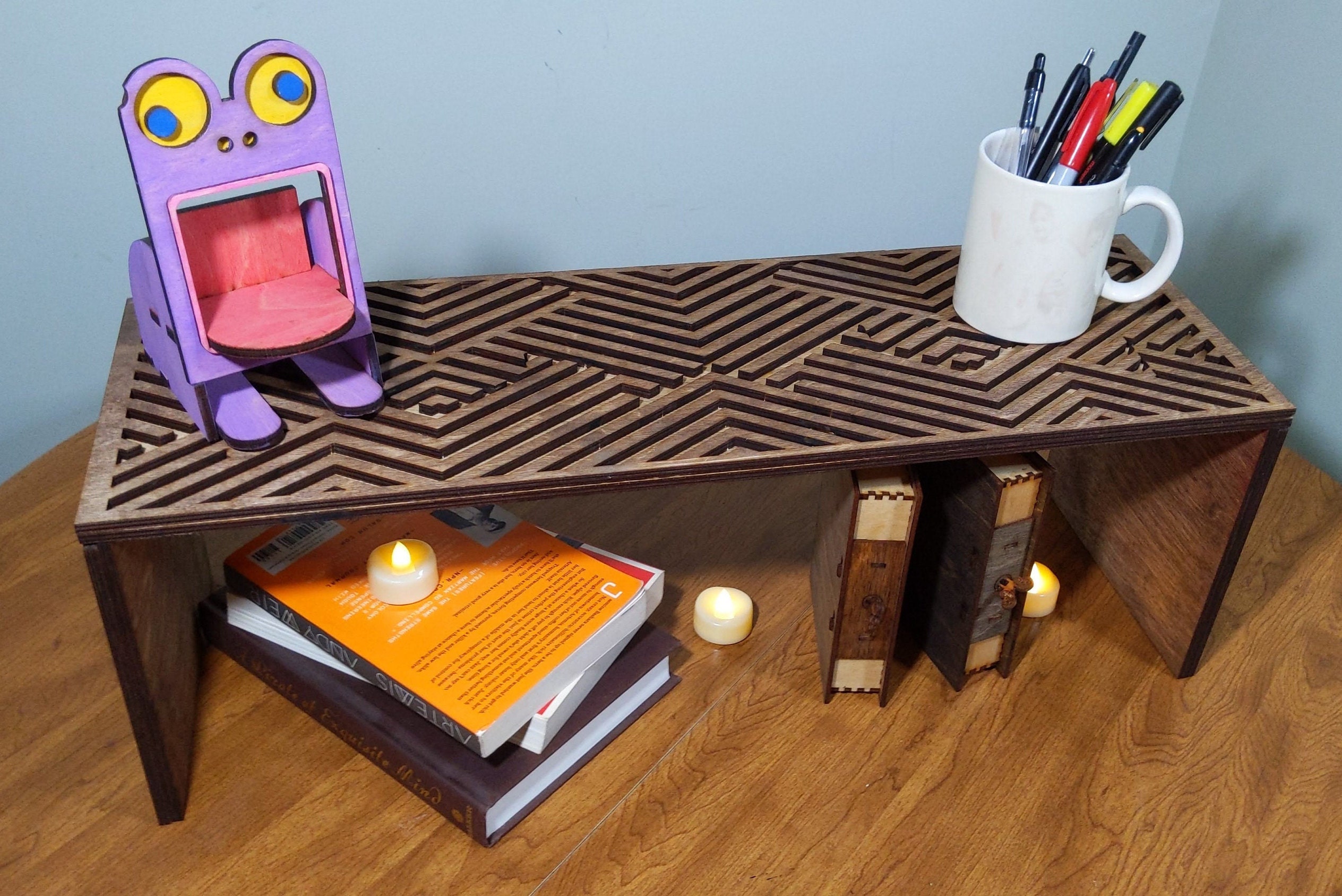 Wooden Table Display Stand | Laser Cut Ornamental Design Counter Riser ...