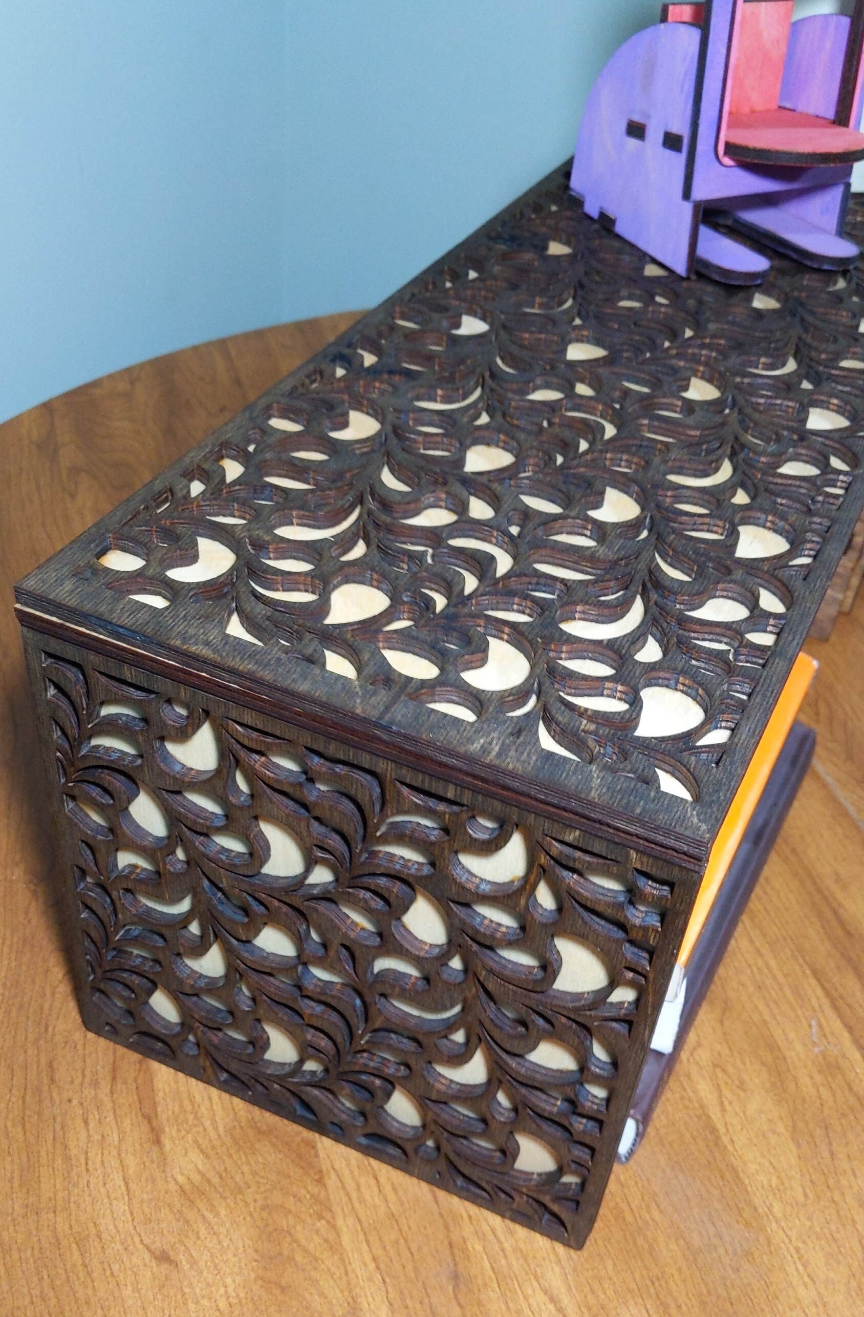 Wooden Table Display Stand Laser Cut Ornamental Design Counter Riser ...