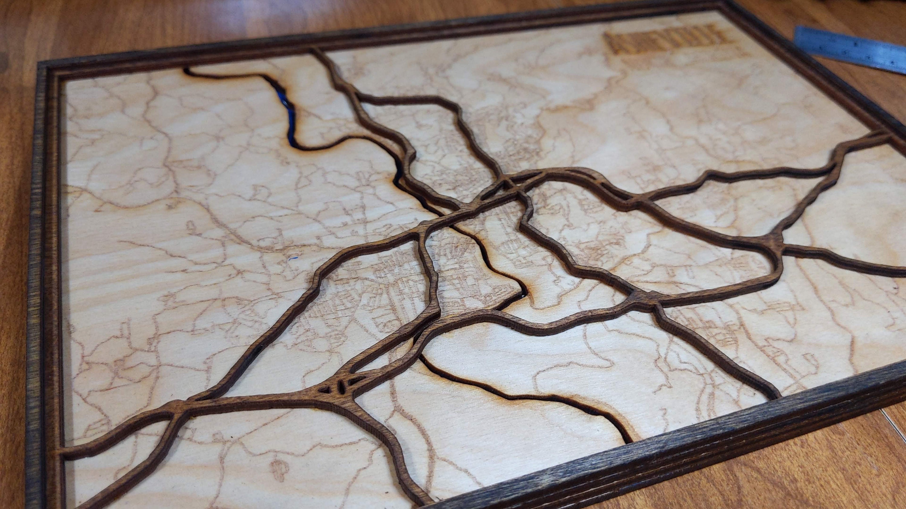 Asheville NC Wooden Map | North Carolina Layered Wooden Street Map ...