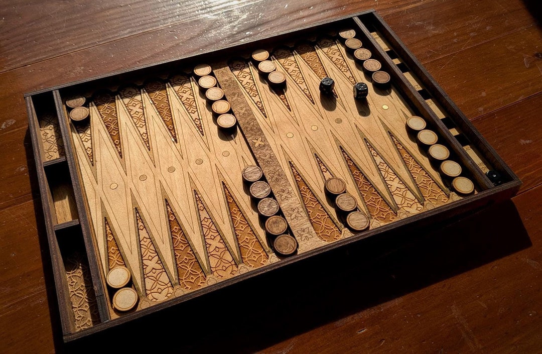 Premium Backgammon Set W/engraved Case | Wooden Lasercut Gold Accent ...