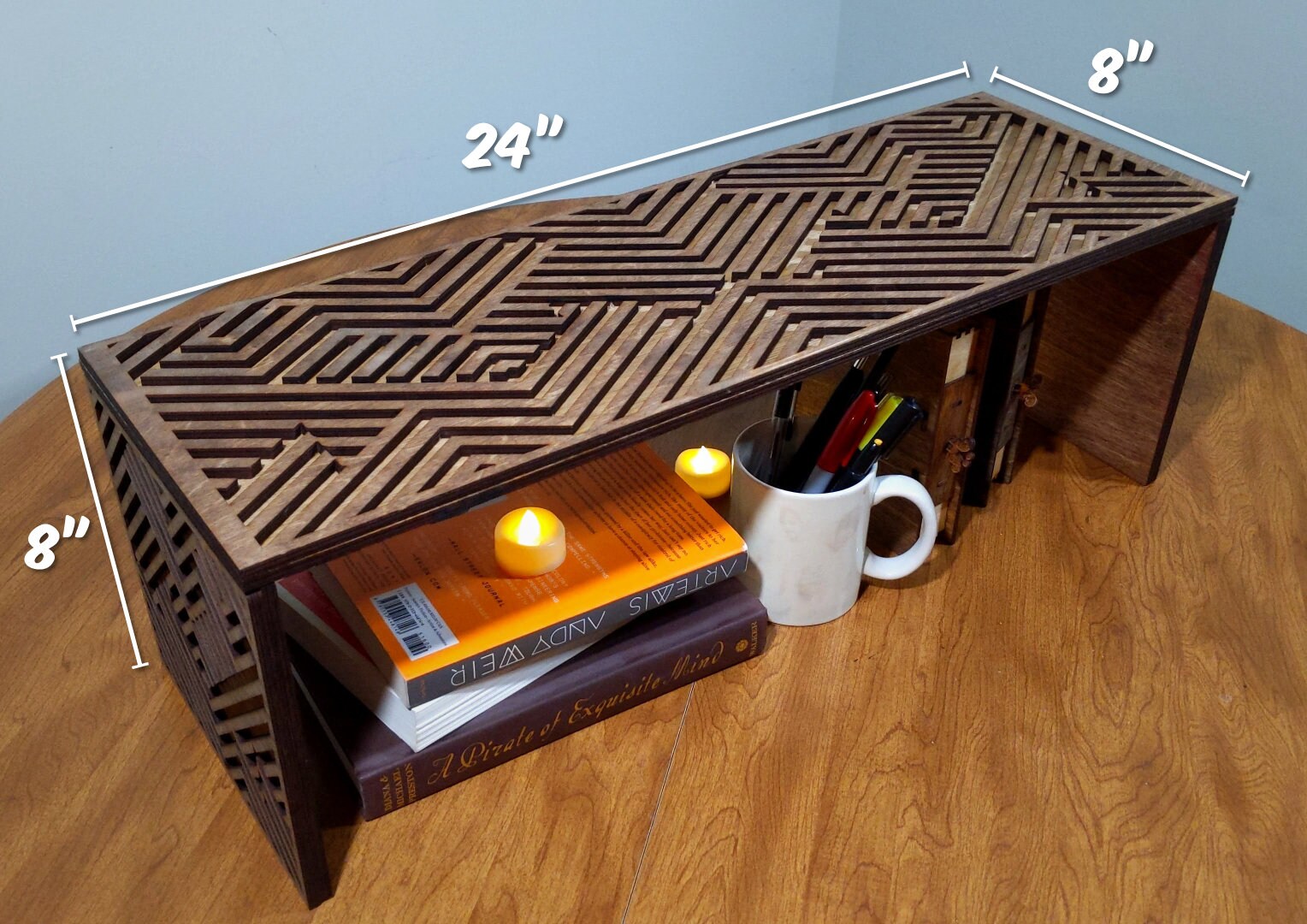 Wooden Table Display Stand | Laser Cut Ornamental Design Counter Riser ...