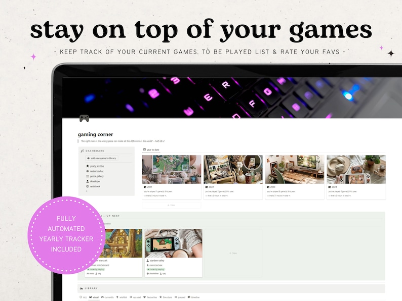 Video Game Tracker Notion Template Complete Gaming Dashboard All in One Aesthetic Digital Game ...