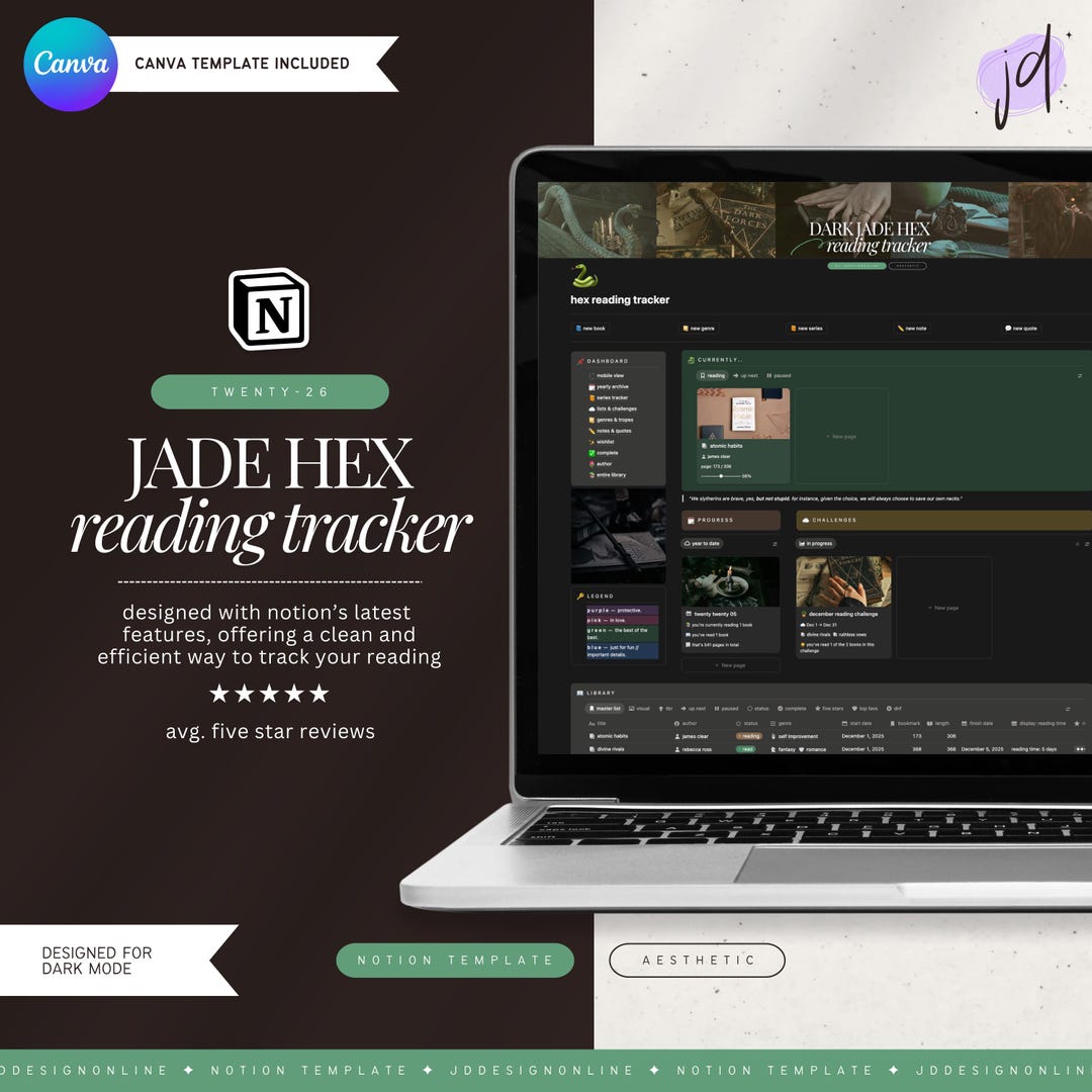 Hex Book & Reading Tracker Notion Template • Digital Bookshelf • Cozy ...