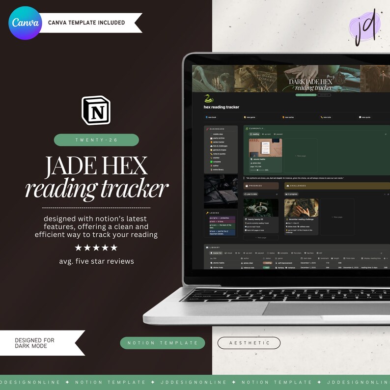 Dark Jade Hex Notion Template | Fantasy Reading Tracker & Digital ...