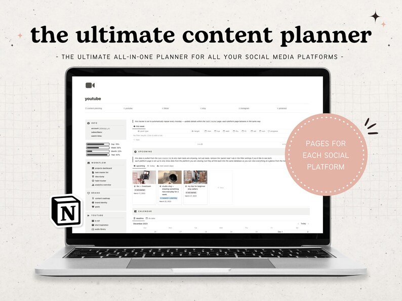 Minimal Social Media Content Planner and Calendar Editable Template for ...