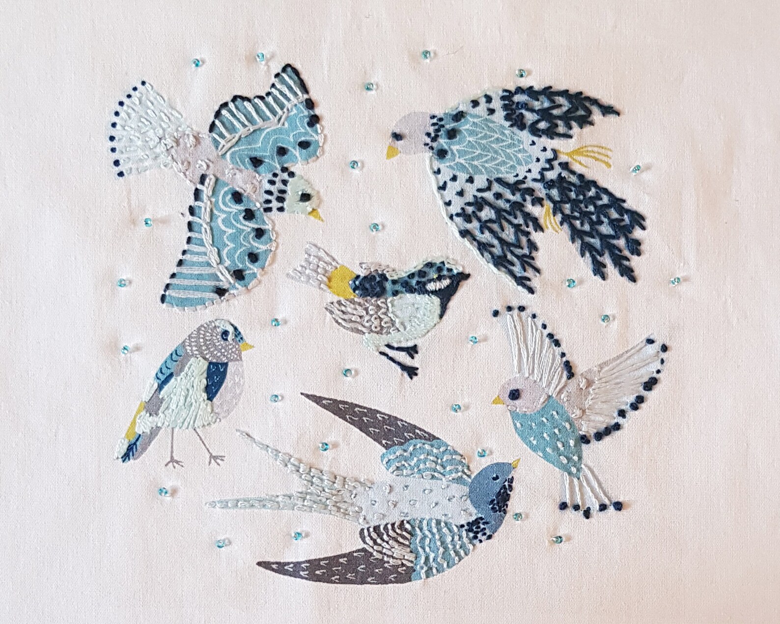 Beautiful Six Blue Birds Embroidery Kit or Panel - Etsy
