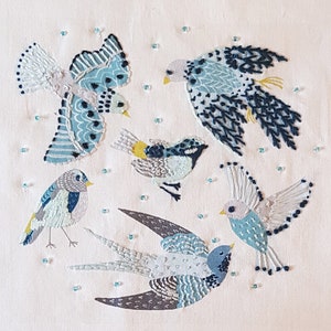 Beautiful Six Blue Birds Embroidery Kit or Panel - Etsy