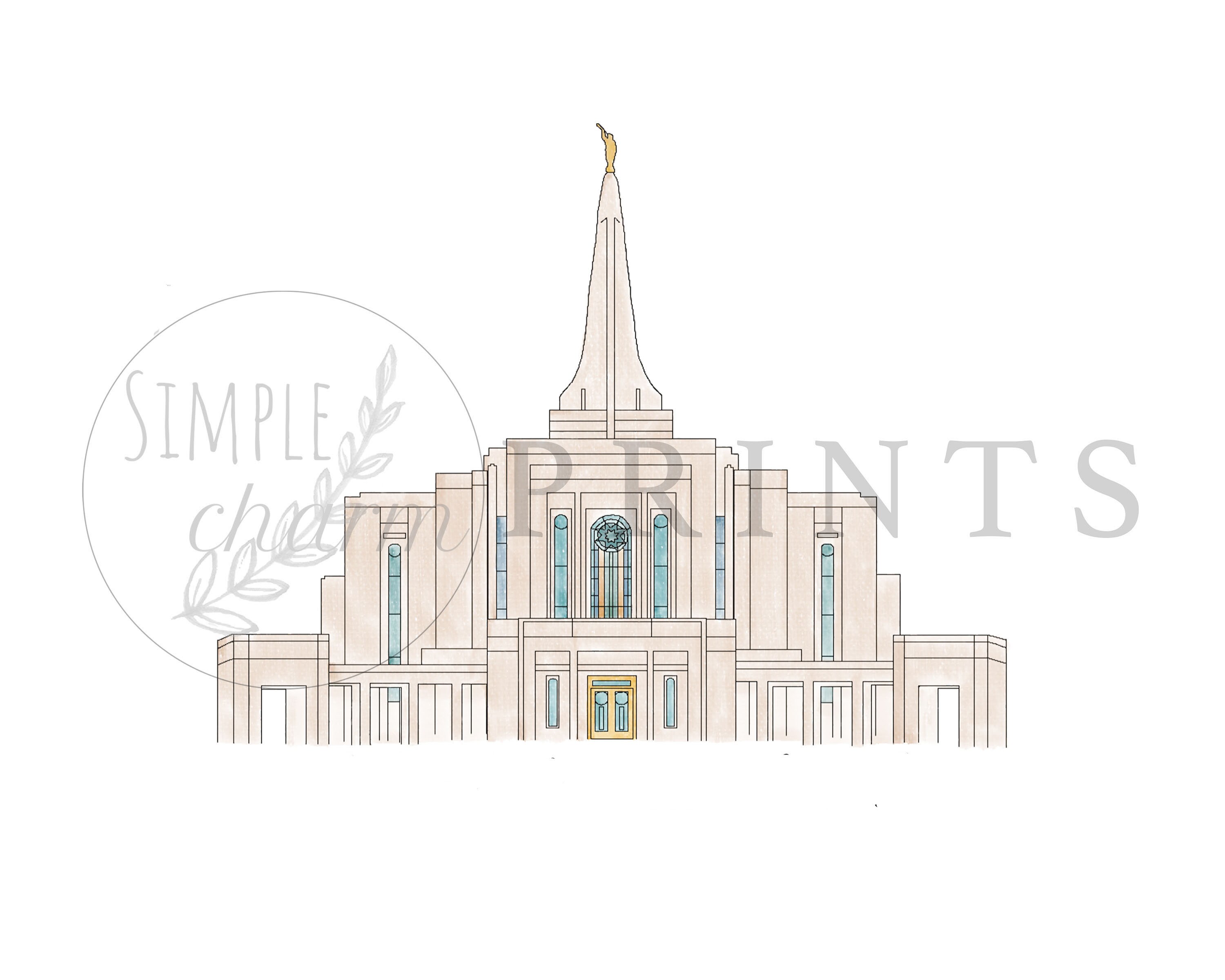 Gilbert Arizona Temple Illustration Digital Print | Temple Painting ...