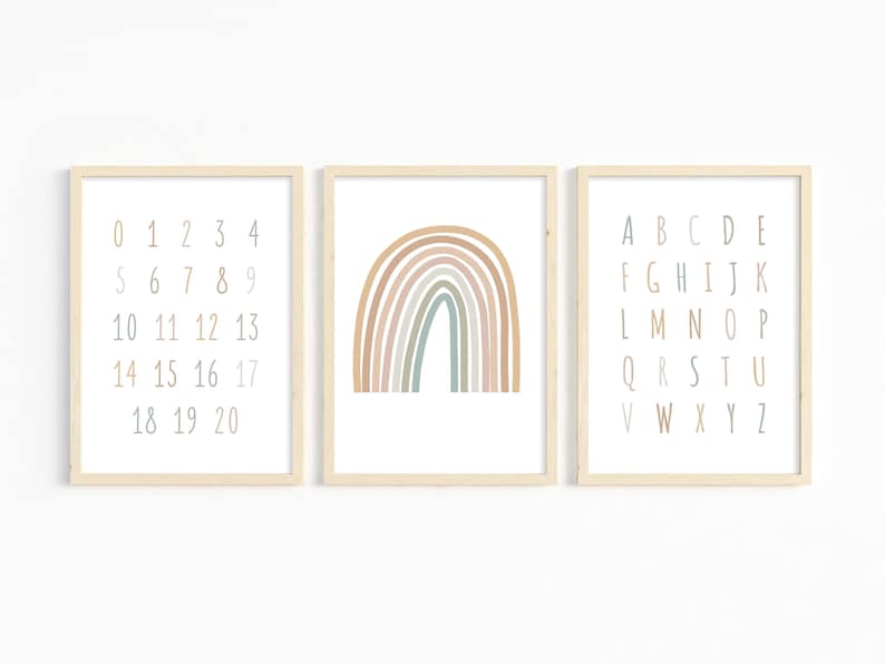Rainbow Alphabet and Numbers Gender Neutral Baby Prints Set of 3 ...