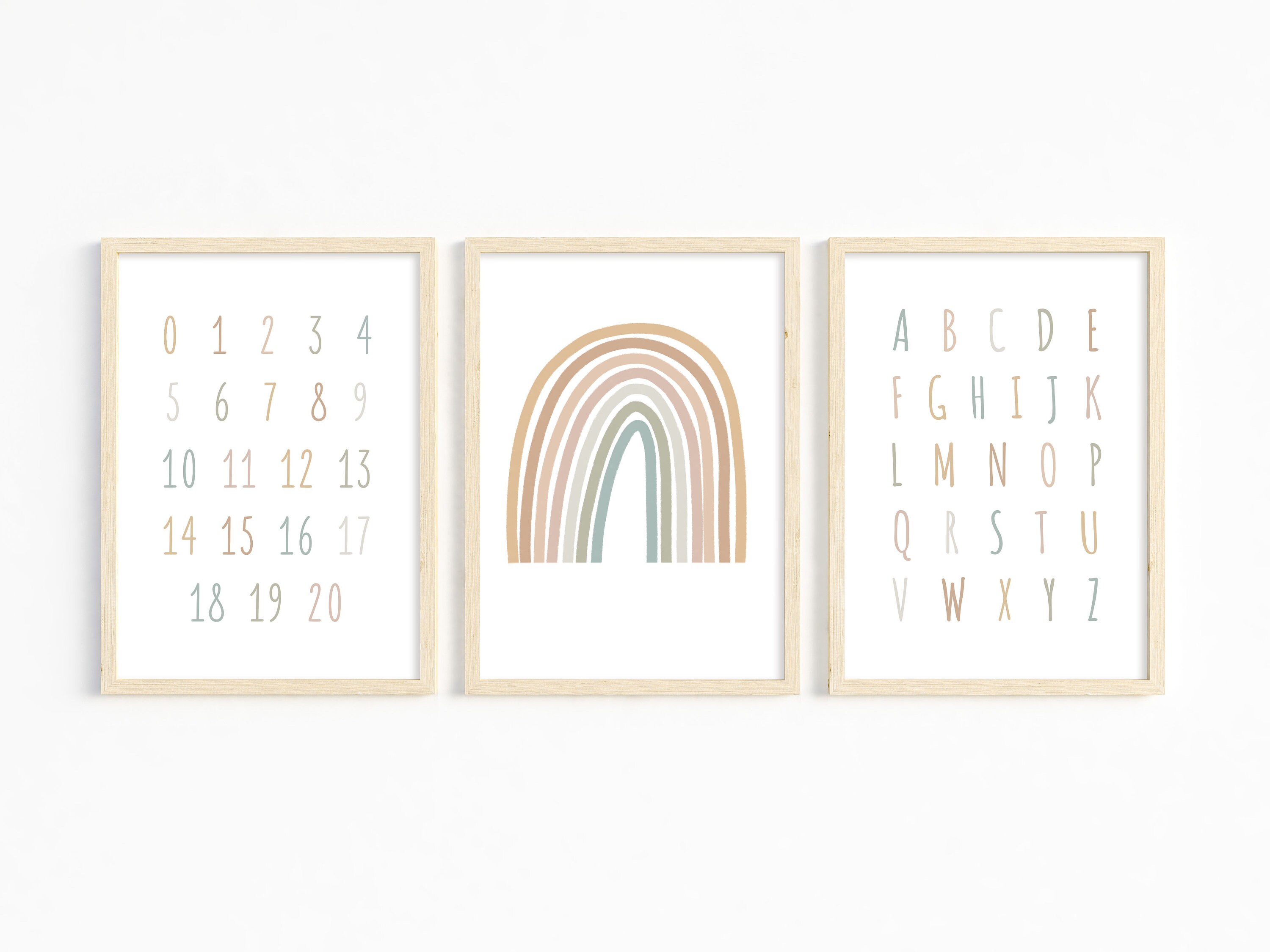 Rainbow Alphabet and Numbers Gender Neutral Baby Prints Set of 3 ...