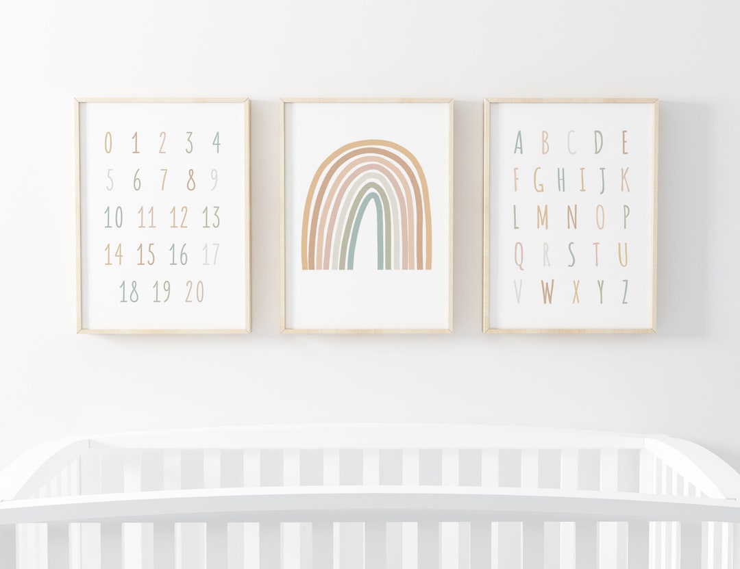 Rainbow Alphabet and Numbers Gender Neutral Baby Prints | Set of 3 ...