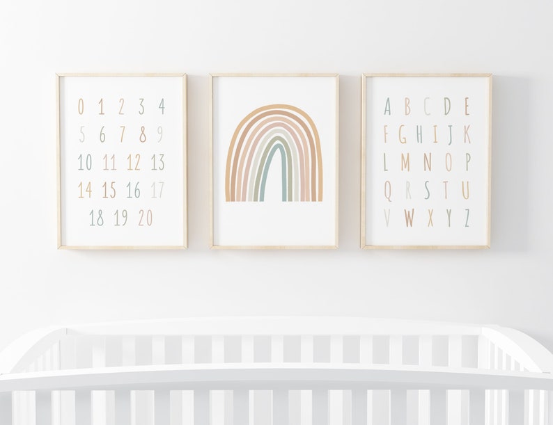 Rainbow Alphabet and Numbers Gender Neutral Baby Prints | Set of 3 ...