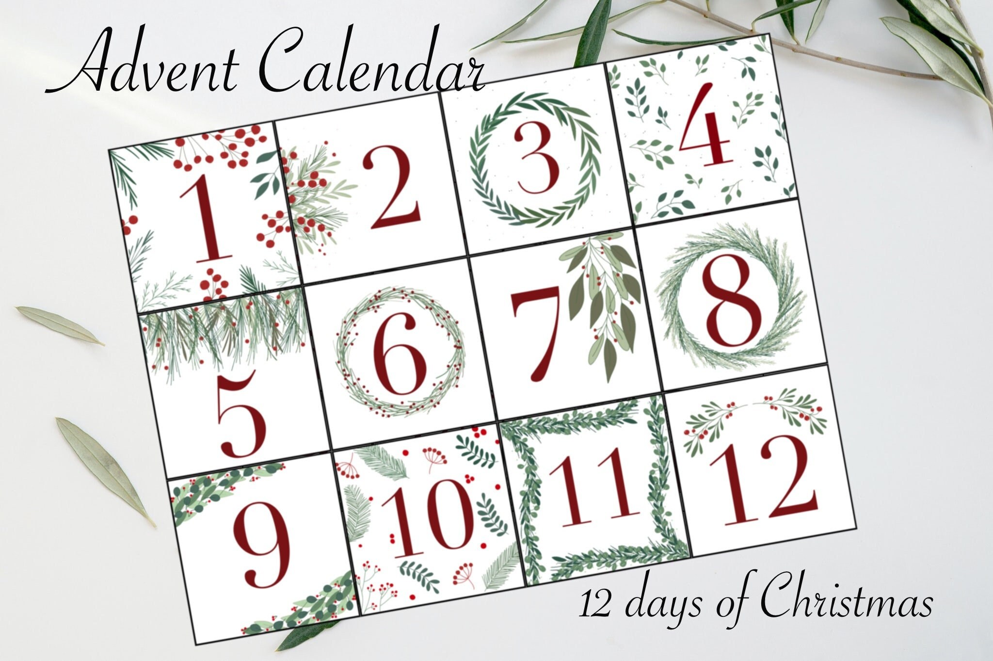 Printable Christmas Advent Calendar | 12 Days | Bible Scripture Verse ...