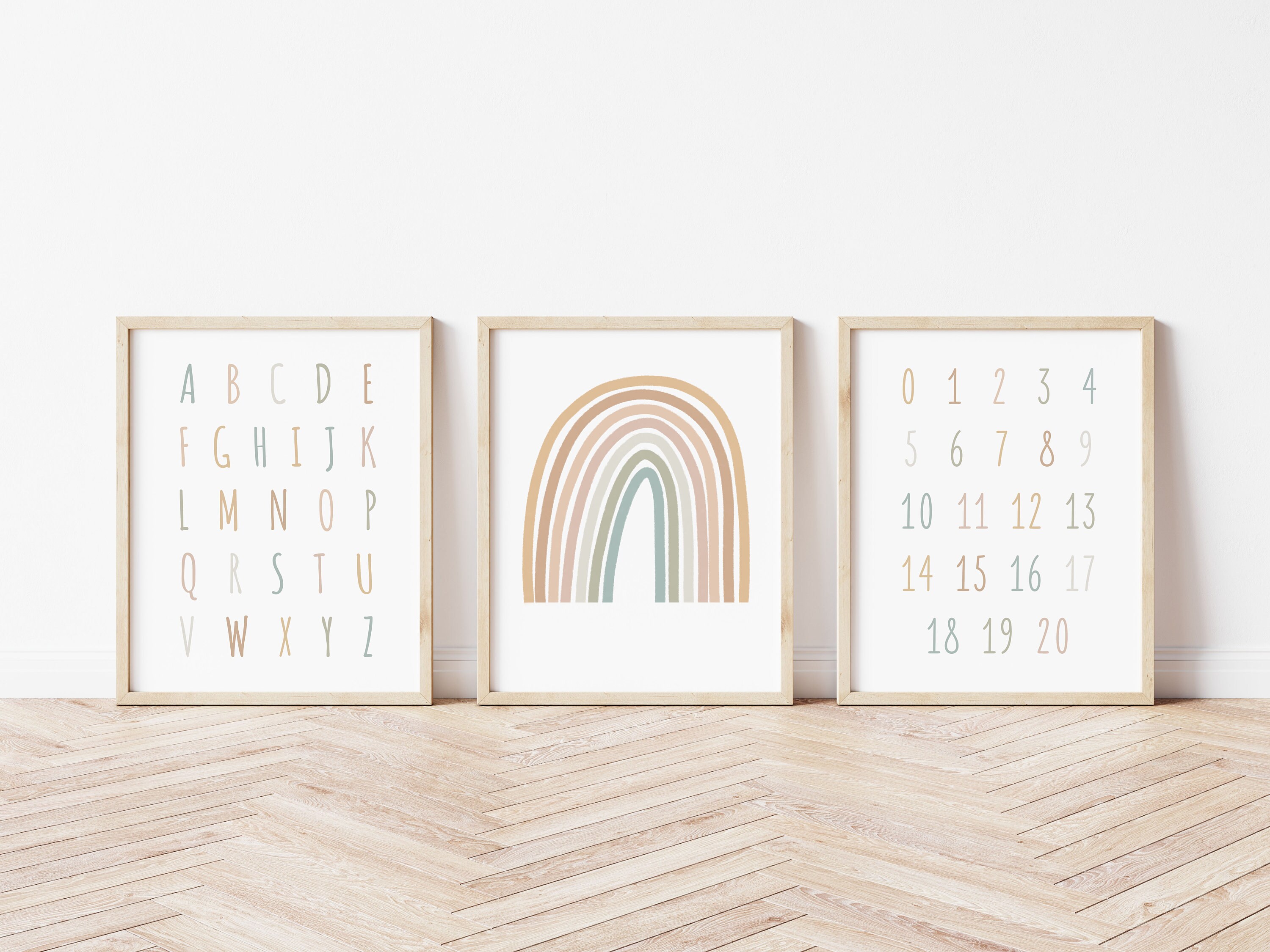 Rainbow Alphabet and Numbers Gender Neutral Baby Prints Set of 3 ...