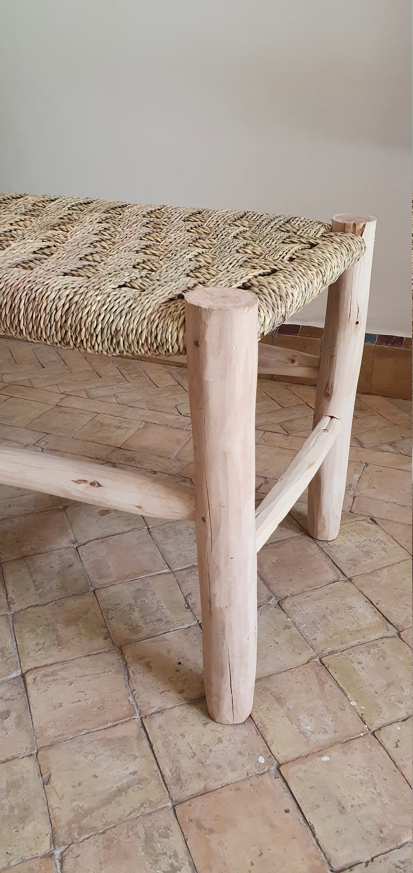 Solid Wooden Bench and Natural Braiding 98 Cm / 70 Cm | Etsy