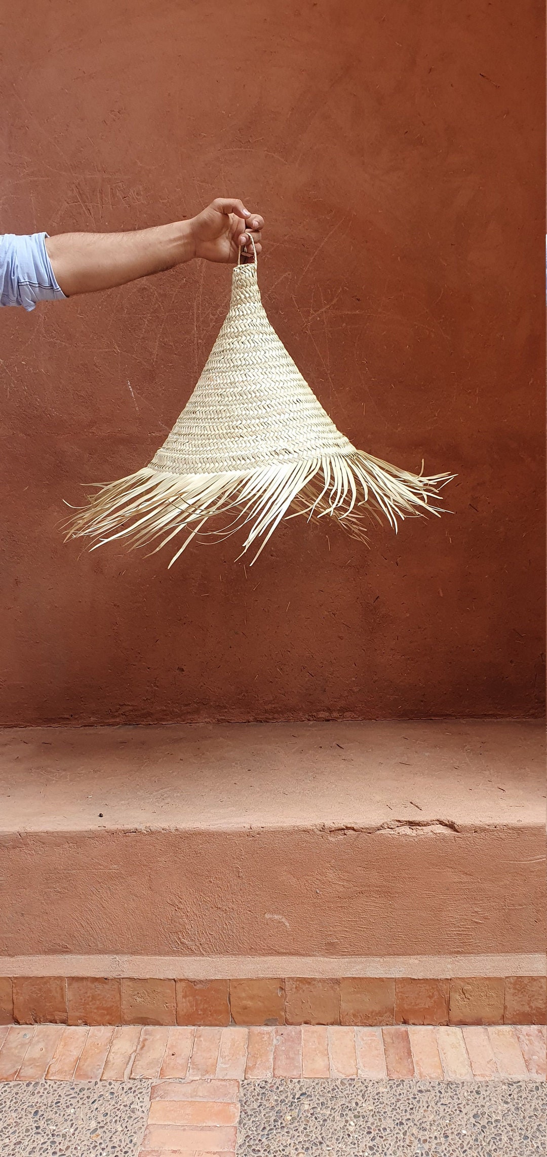 Straw Cone Pendant Light Boho - Etsy