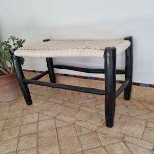 Bench in Black Solid Wood and Braided Rope Weaving - Etsy