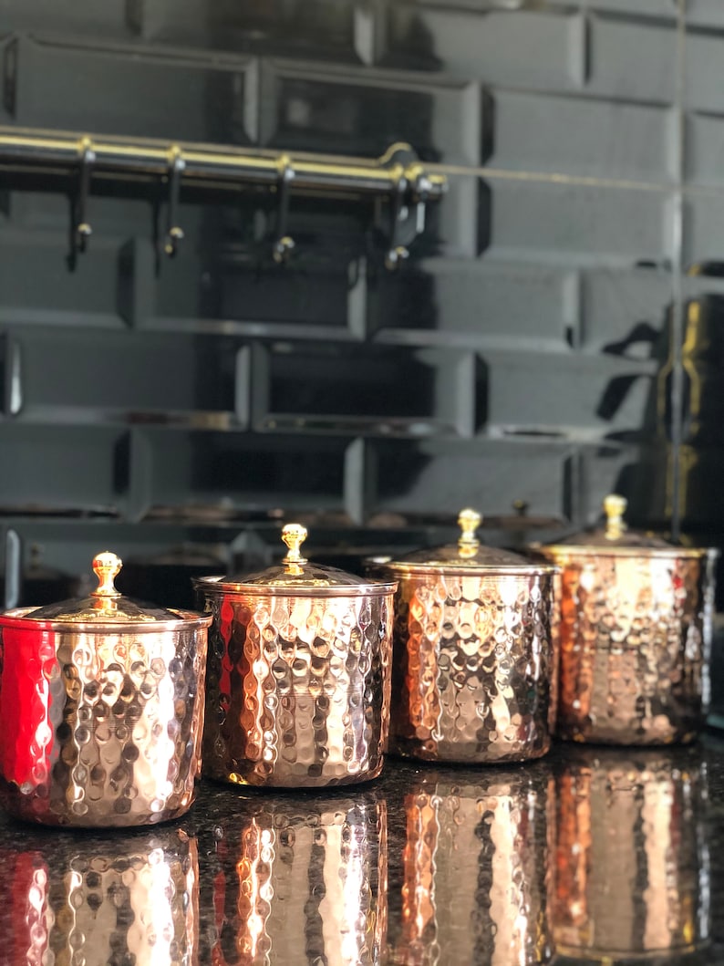 Set of 4 Copper Jar Storage Box, Copper Storage Box, Handmade, Gift ...