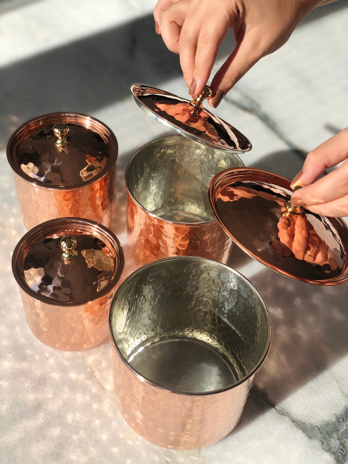 Set of 4 Copper Jar Storage Box, Copper Storage Box, Handmade, Gift ...