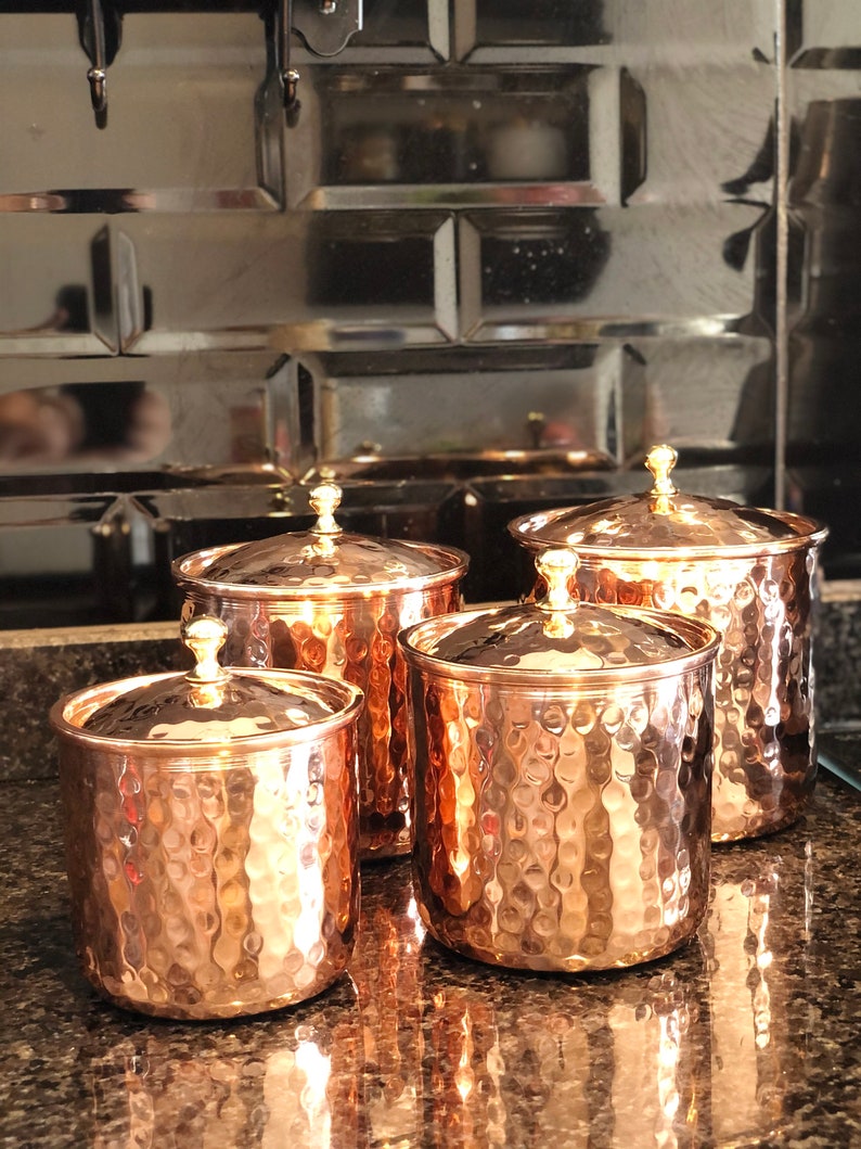Set of 4 Copper Jar Storage Box, Copper Storage Box, Handmade, Gift ...