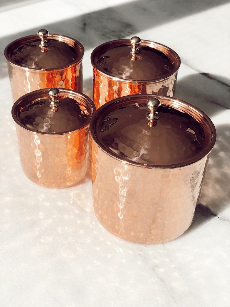 Set of 4 Copper Jar Storage Box, Copper Storage Box, Handmade, Gift ...