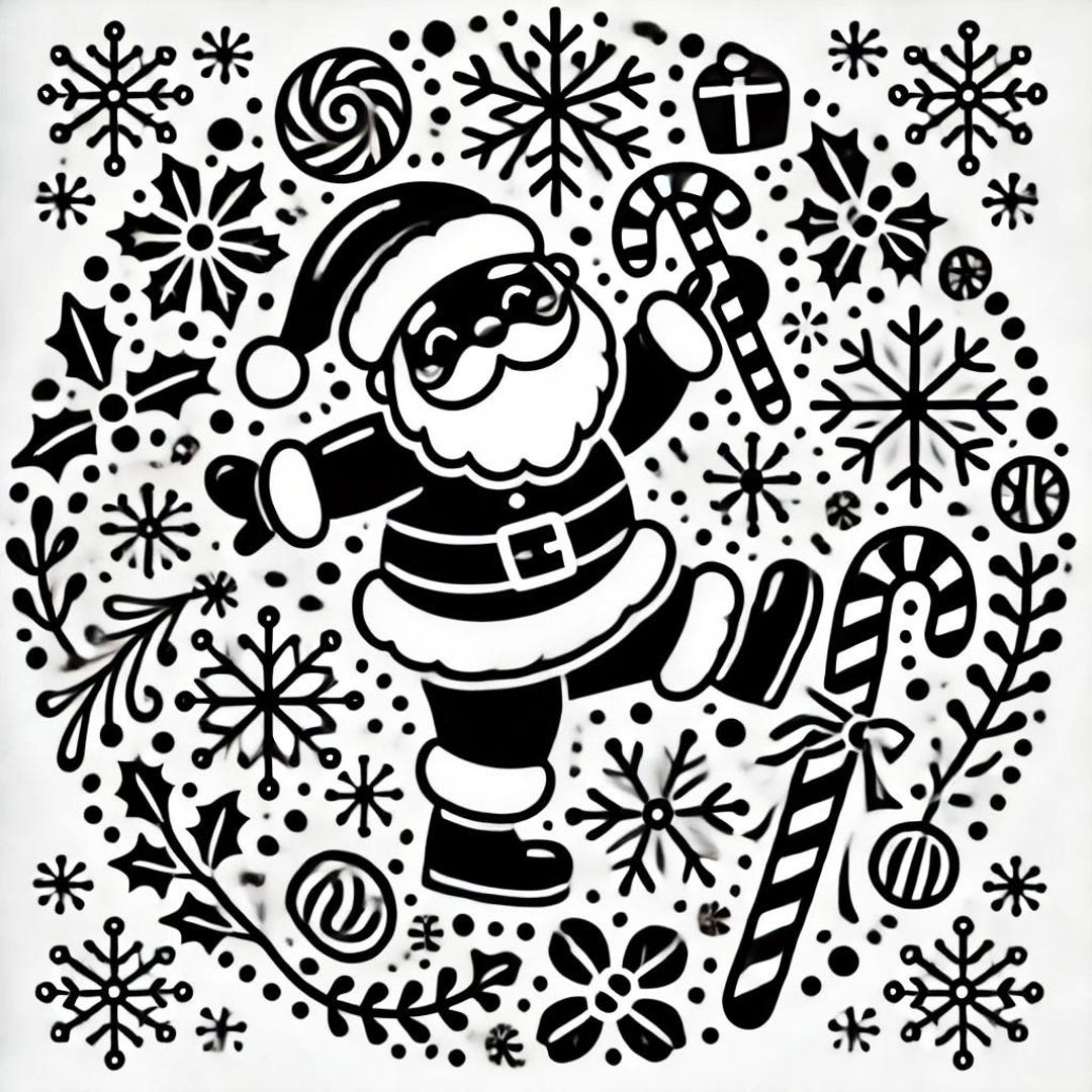 Whimsical Dancing Santa SVG | Black & White Christmas Cricut Design ...