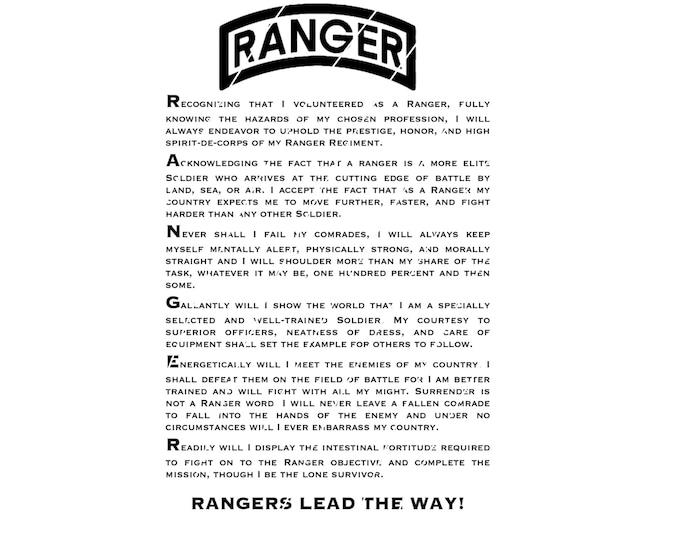 U.S. Army Ranger Creed Military Print or Cut JPEG/PNG/SVG Cricut and ...