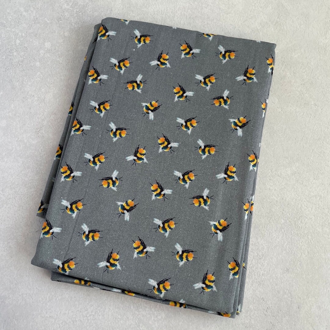 Bee Steel Grey Fabric Remnant, Cotton Fabric Scrap, Bee Fabric Offcut ...