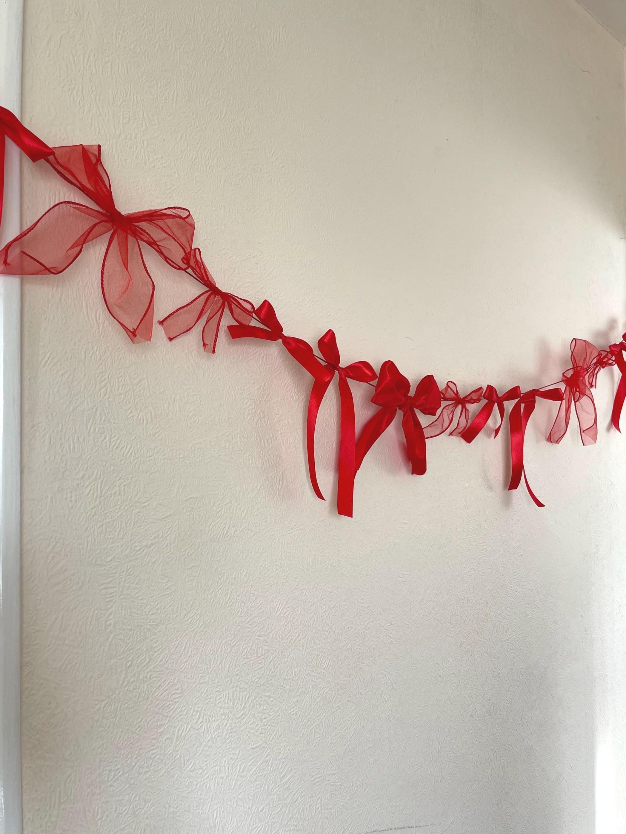 Christmas Red Ribbon Bow Garland Wall Decoration Christmas Decor Wall ...