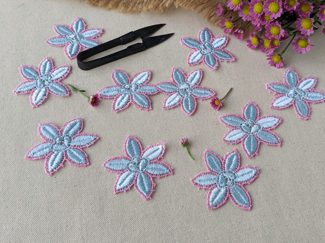 10 Pc Big Blue Lace Flower Applique, Satin Flower Motif, Lace Flower ...