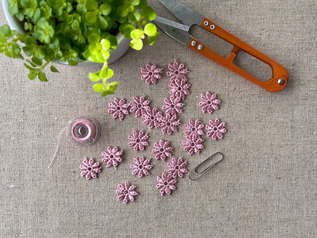 Pink Lace Little Flower Applique, Small Flower Motif, Flower Patch ...
