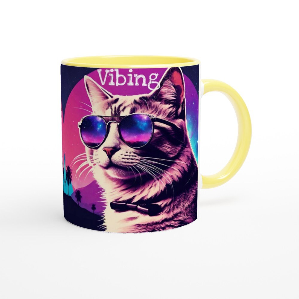Cyber Pink Cat Mug: Retro Novelty Gift for Cat Lovers - Etsy