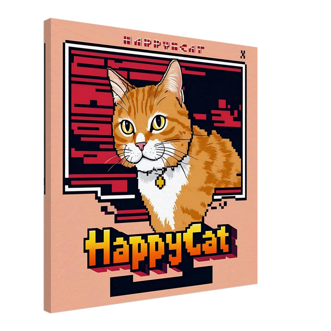 Happycat Retro Canvas – 8-bit Kitty Wall Art- Novelty Wall Art - Etsy