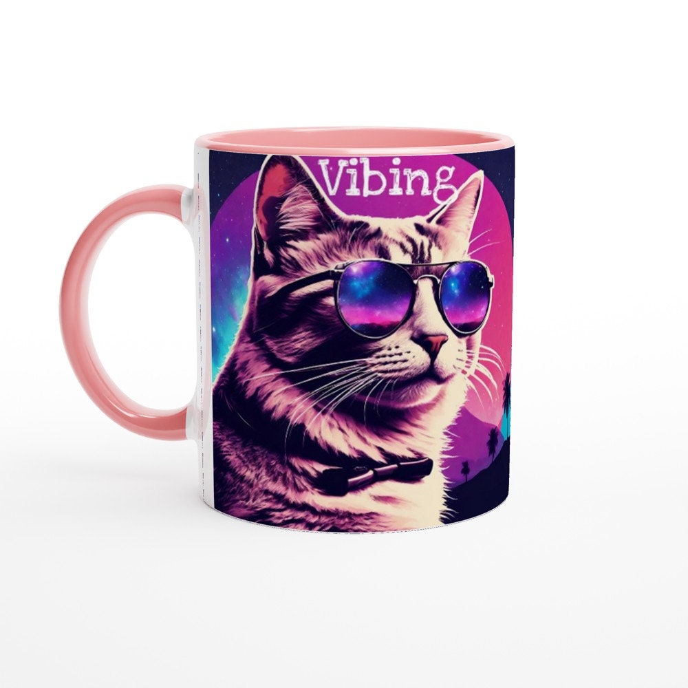 Cyber Pink Cat Mug: Retro Novelty Gift for Cat Lovers - Etsy