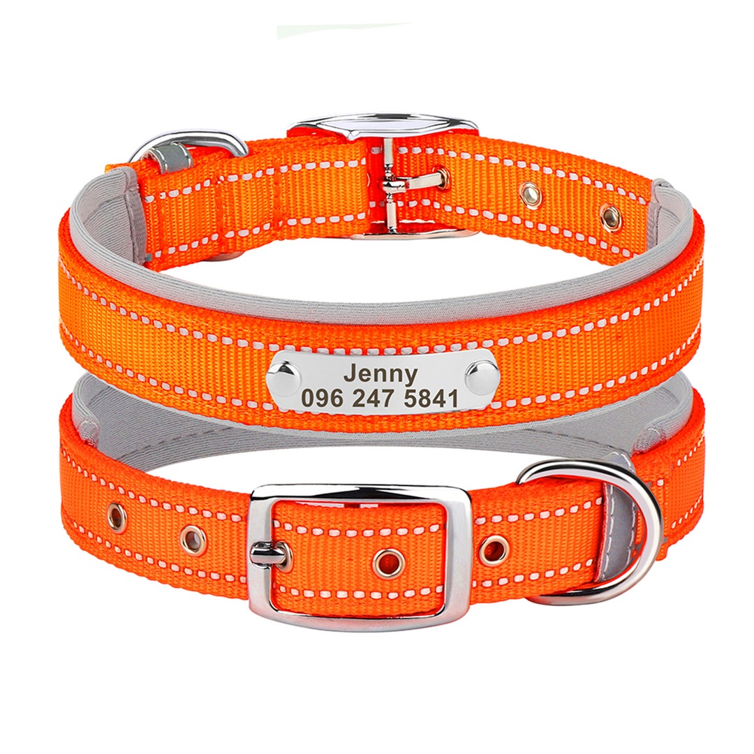 Orange Reflective Dog Collar, Personalized Engraved Dog Collar, Custom ...