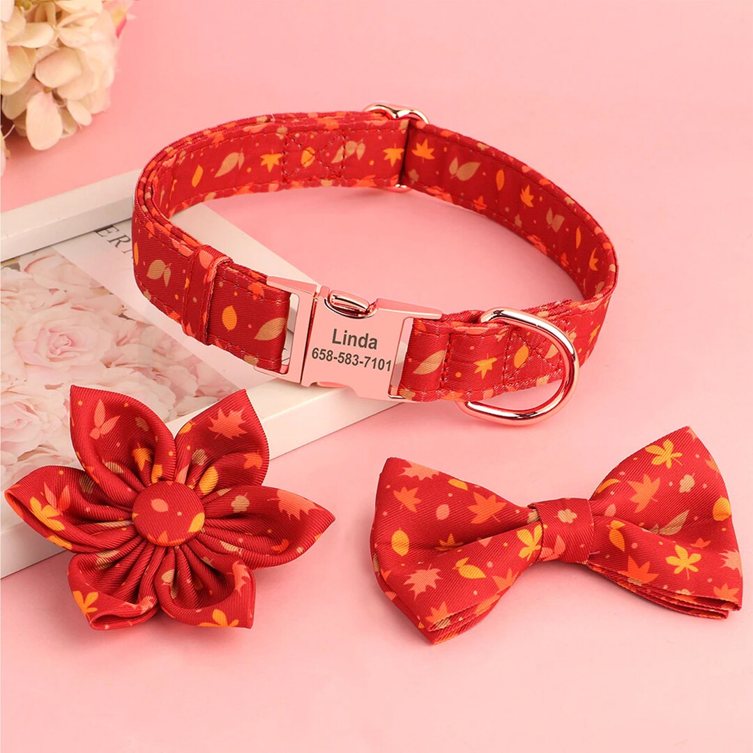 Fall Red Dog Collar With Leaves. Thanksgiving Dog Collar With - Etsy