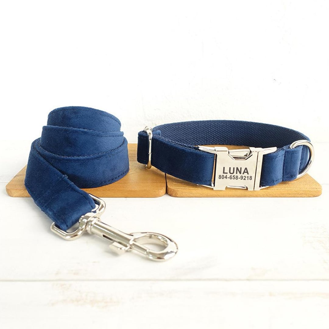 Royal Blue Dog Collar, Blue Suede Fabric Dog Collar, Personalized ...