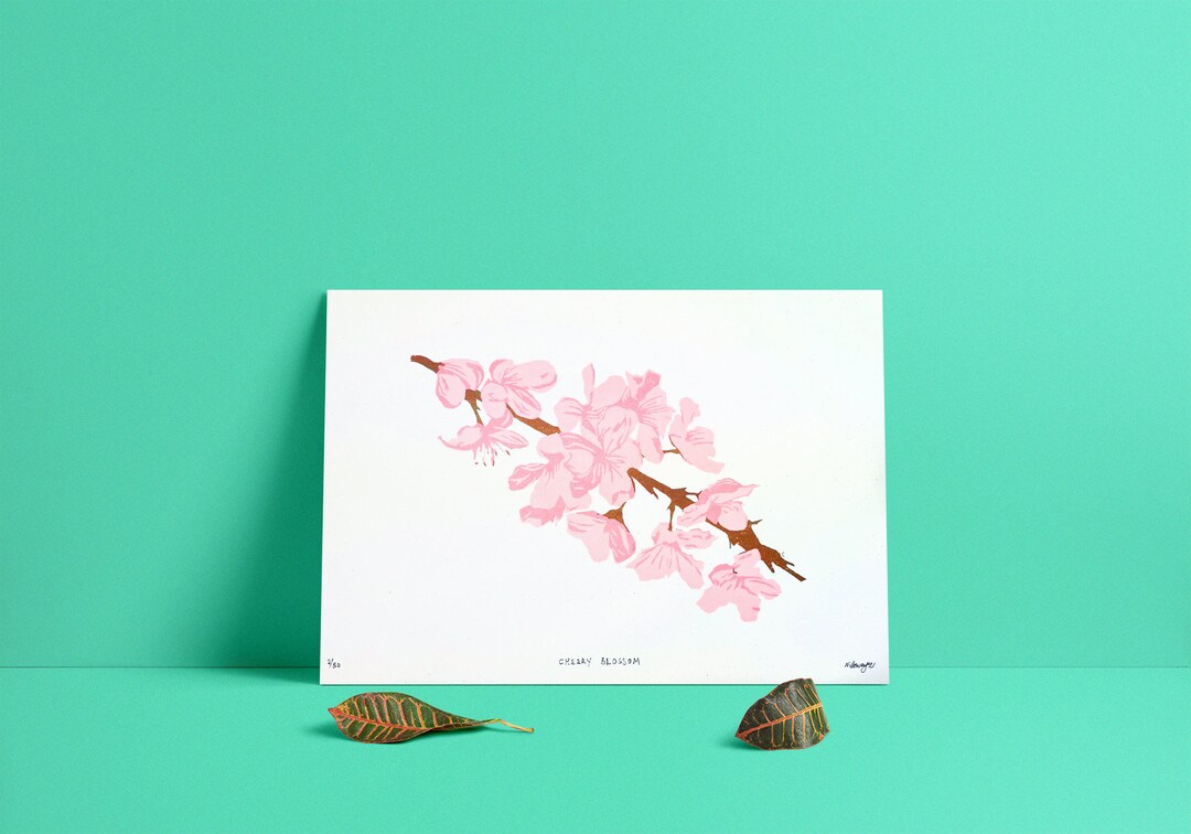 Cherry Blossom A3 Colour Risograph Print - Etsy