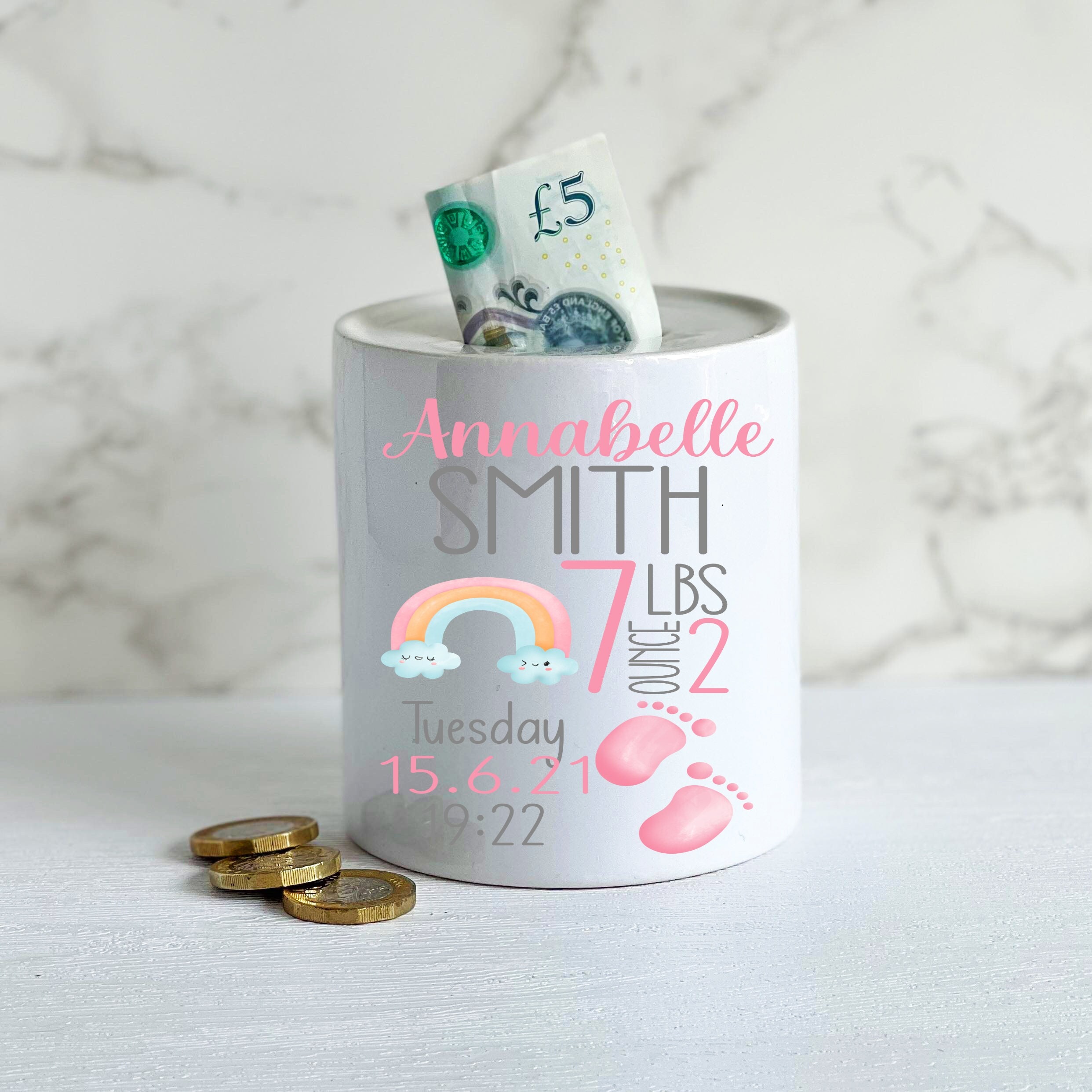 Pink Keepsake Money Box, Personalised Gift for Baby, Personalised Baby ...