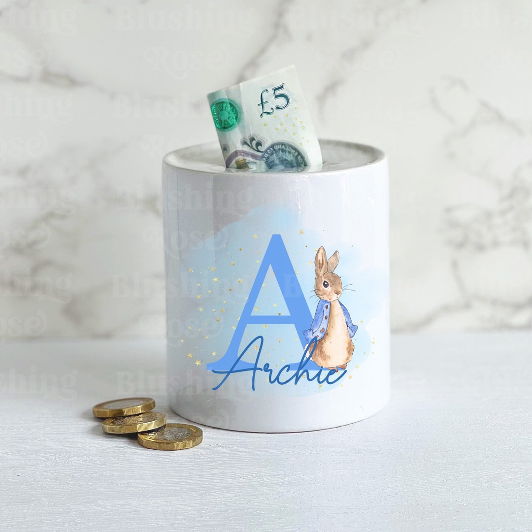 Blue Peter Rabbit Keepsake Money Box, Personalised Gift for Baby ...