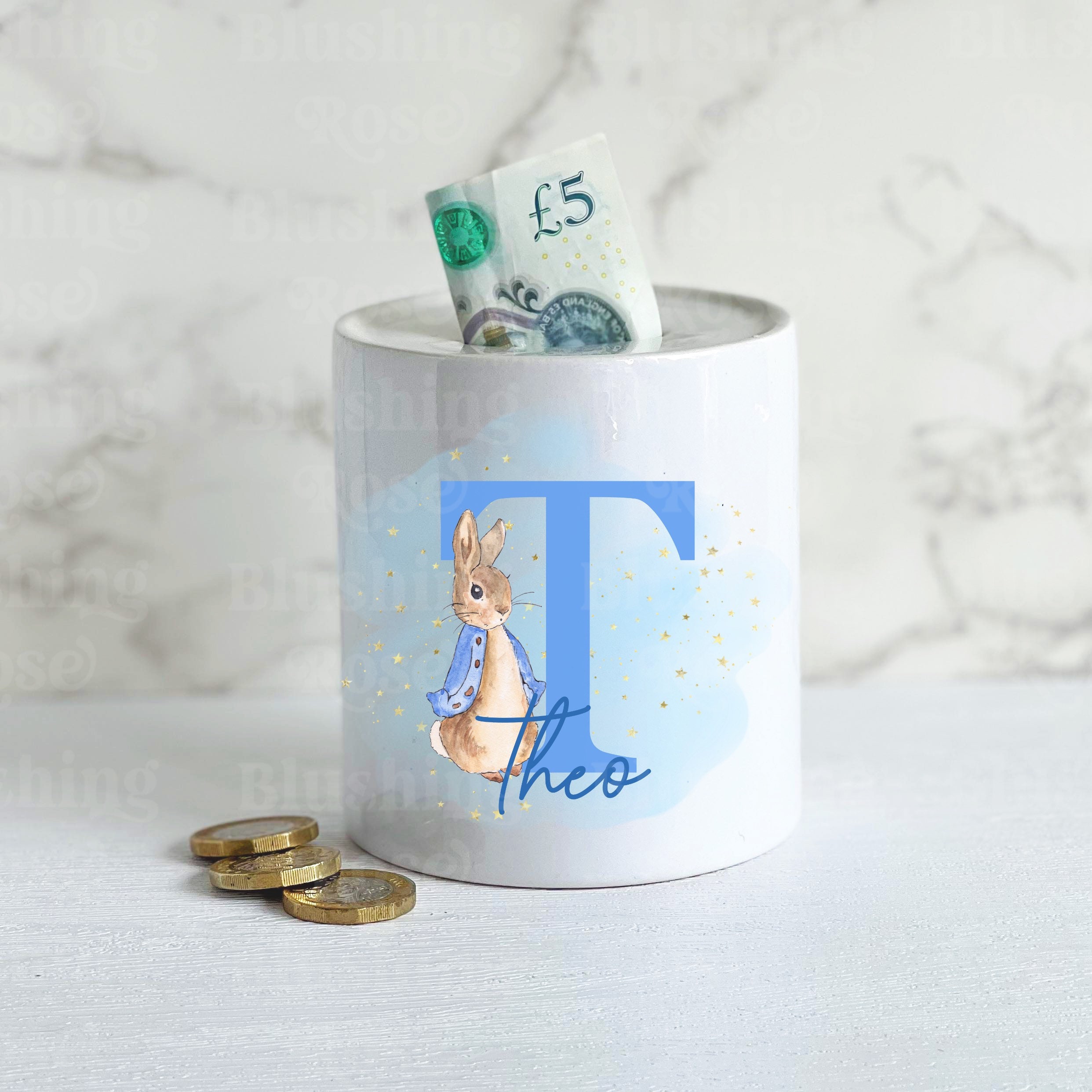 Blue Peter Rabbit Keepsake Money Box, Personalised Gift for Baby ...
