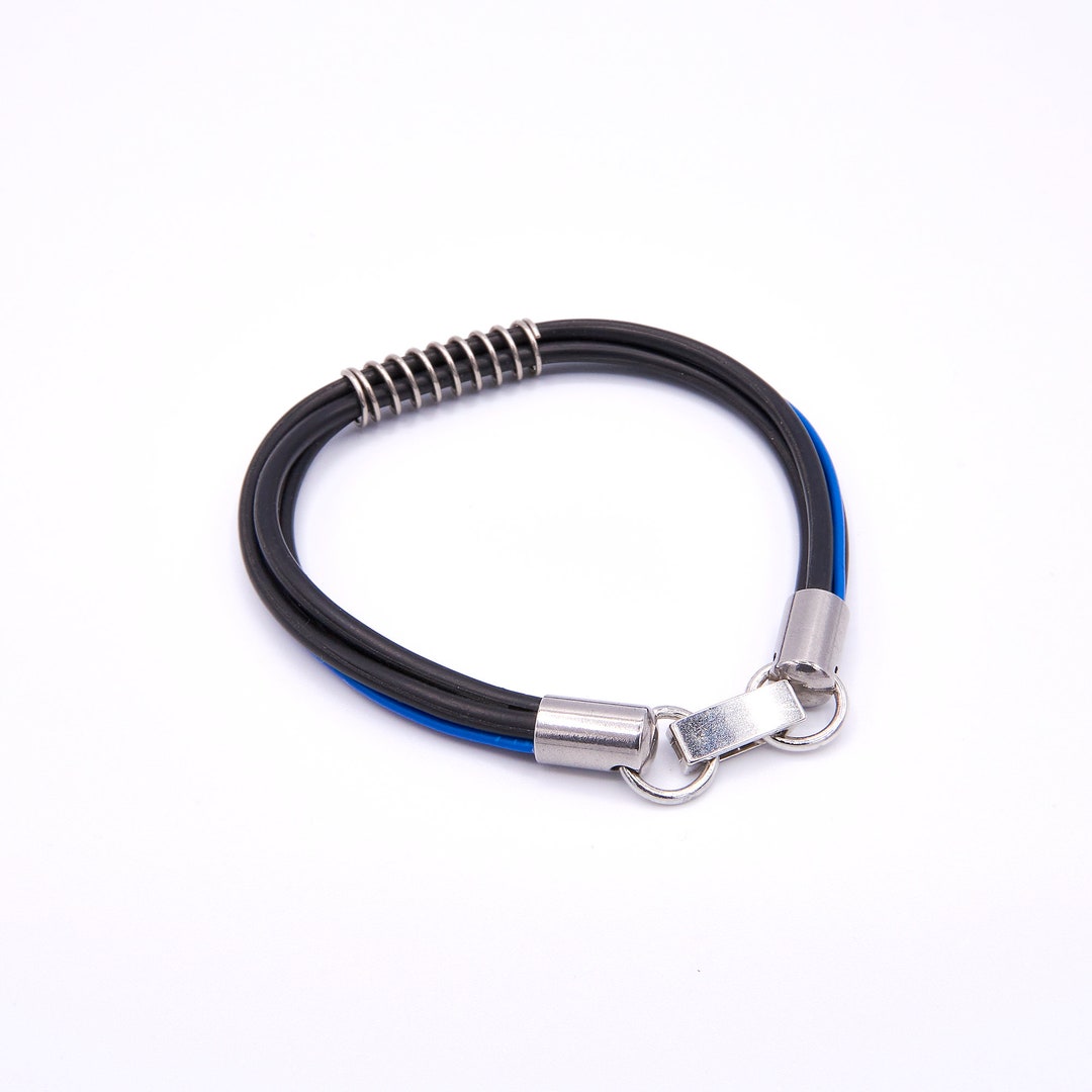 Thick Blue and Black Multithreaded Cable Bracelet, With Springs and ...