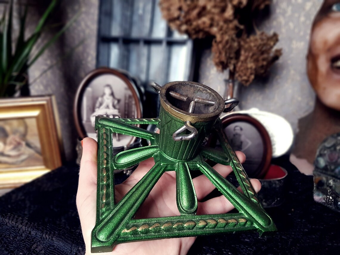 VINTAGE Christmas Tree Stand German Art Deco Style Green Cast - Etsy