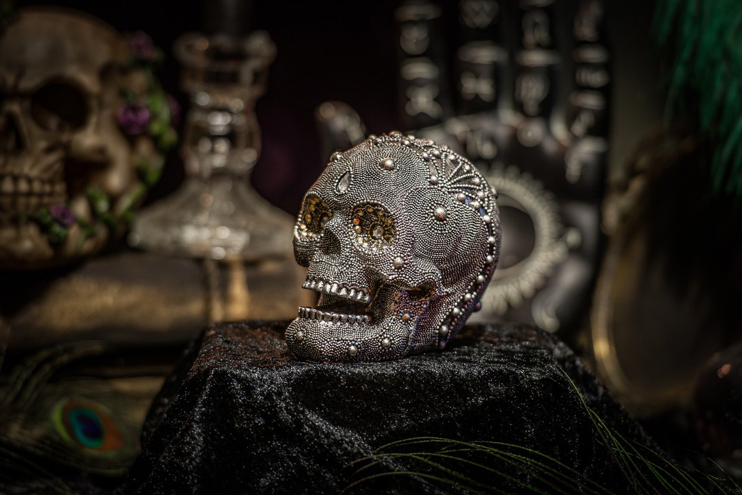SILVER BEADED SKULL, Skull, Skull Art, Oddities, Black Skull, Skull ...