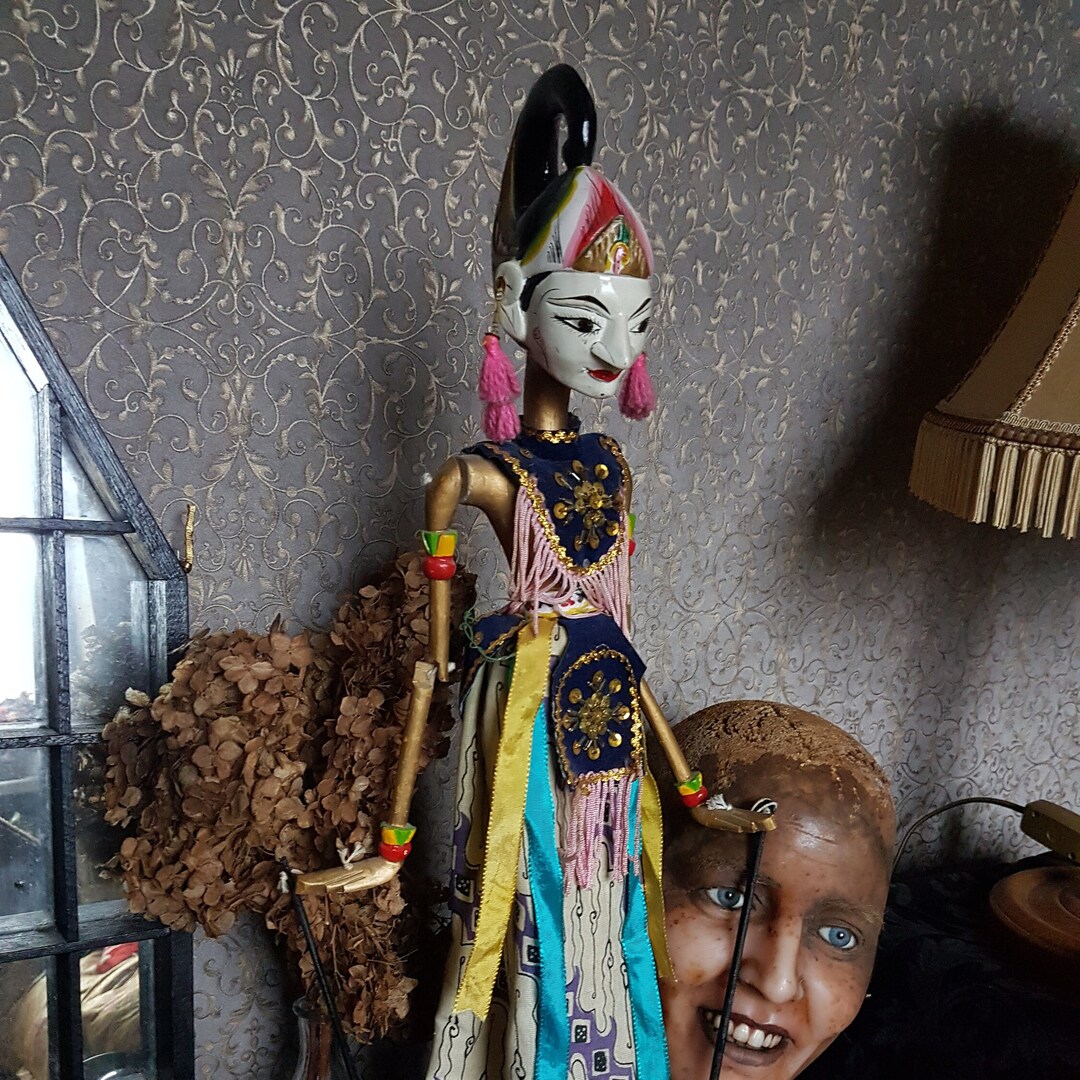 Vintage Carved Wood Rod Puppet, Wayang Golek, Indonesian Rod Puppet ...
