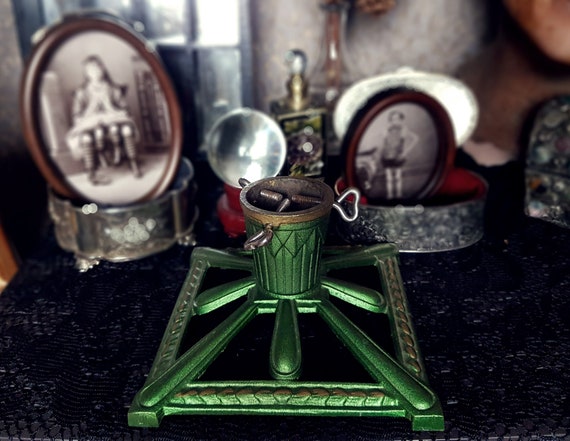 VINTAGE Christmas Tree Stand German Art Deco Style Green Cast - Etsy