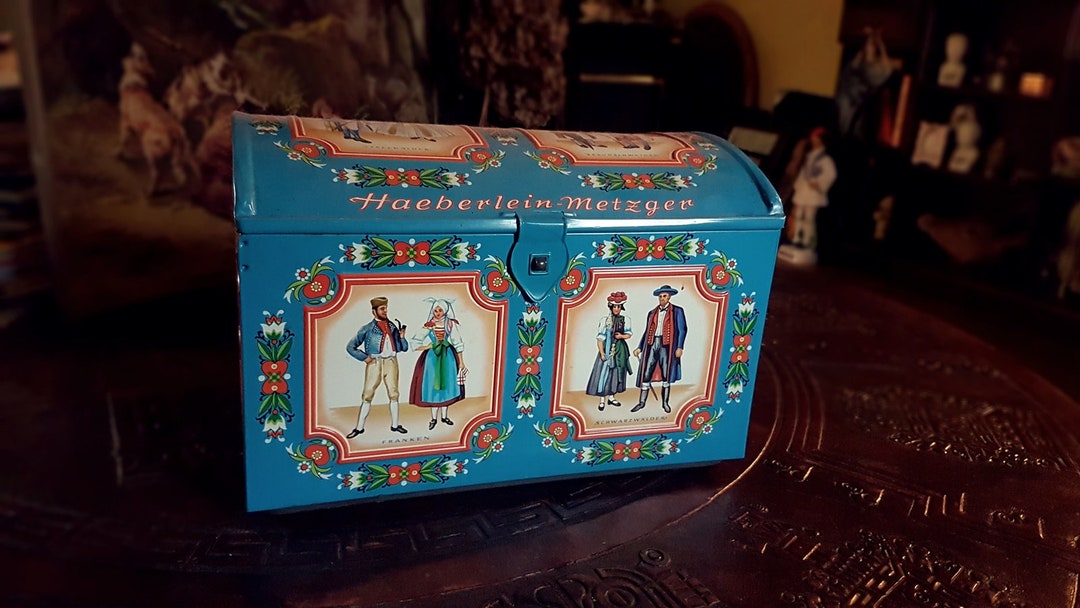 VINTAGE RARE LARGE German Tin Cookie Box, Vintage Tin Box, Biscuit ...