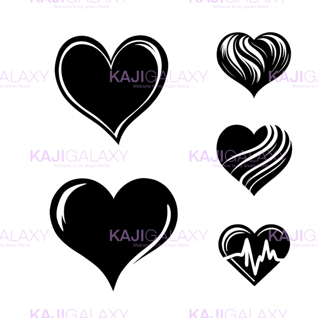 5 Heart Silhouettes PNG - Romantic and Elegant Clipart - Etsy