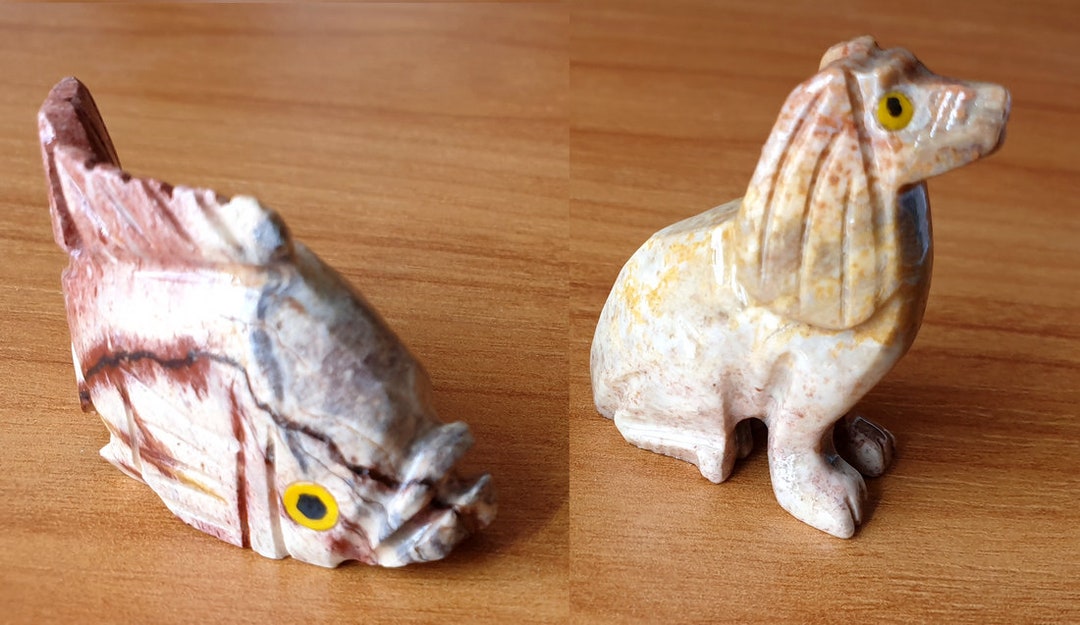 Set of 2 Small Animals Carved in Natural Soapstone Stone - Etsy
