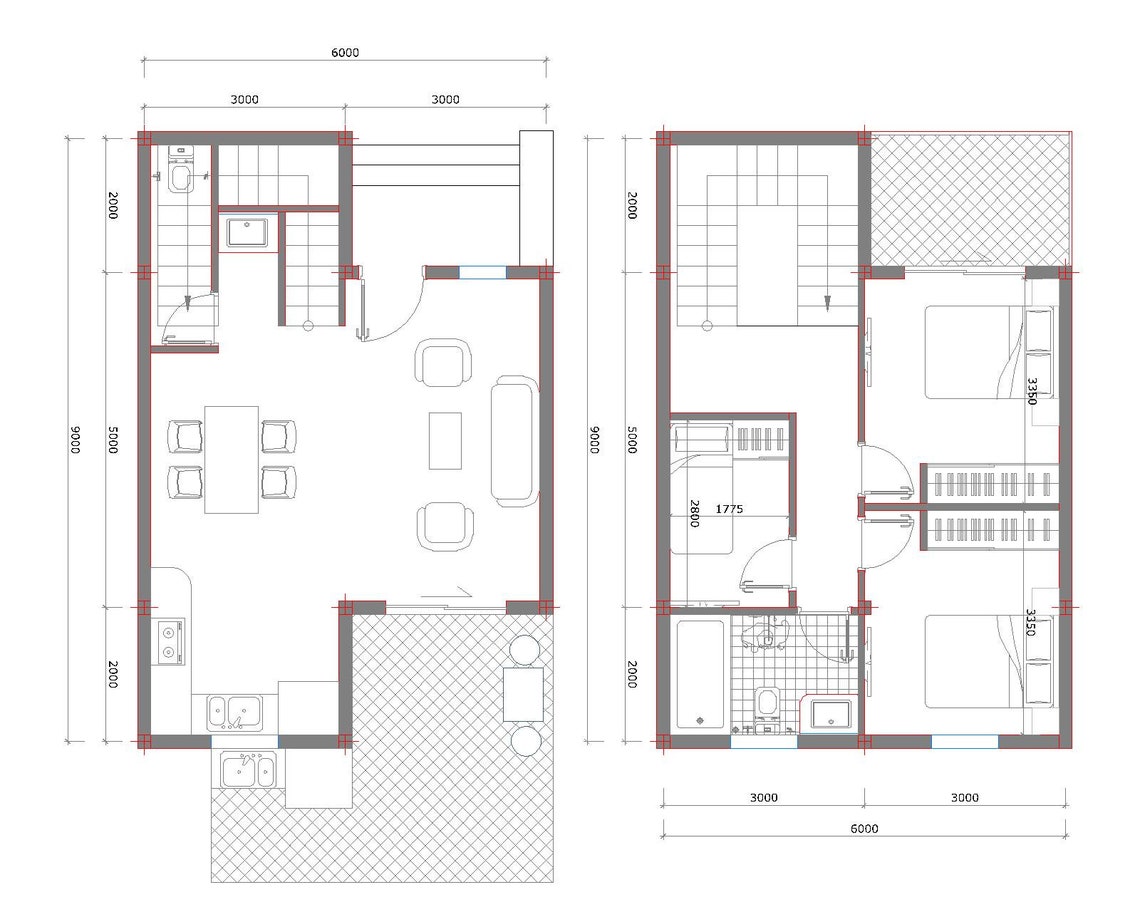 2 Story Small House Plan 6m X 9m 3 Bedroom Tiny House Plan - Etsy